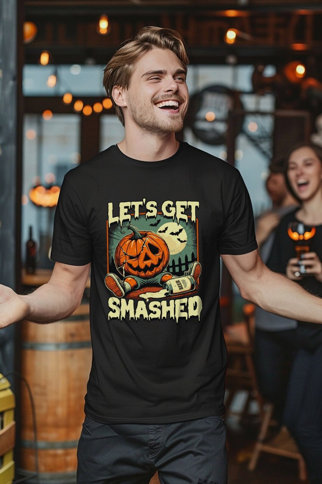 Let's Get Smashed Funny Halloween T-shirt - Funny Drunken Pumpkin Tee ...