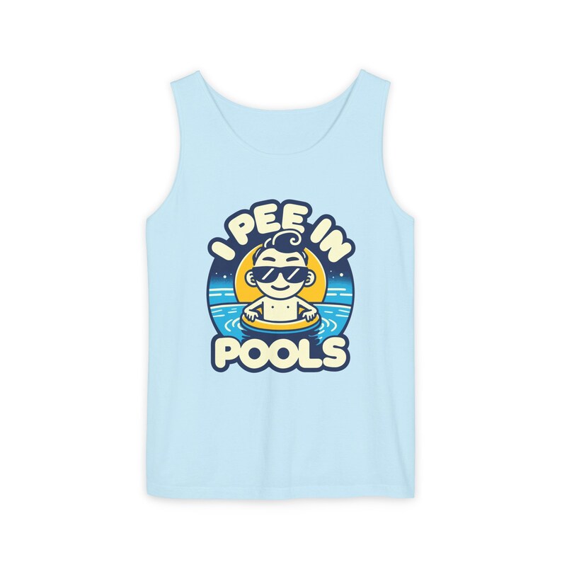 I Pee in Pools - Funny Summer Tank Top - Smirking Guy in Tube Graphic ...