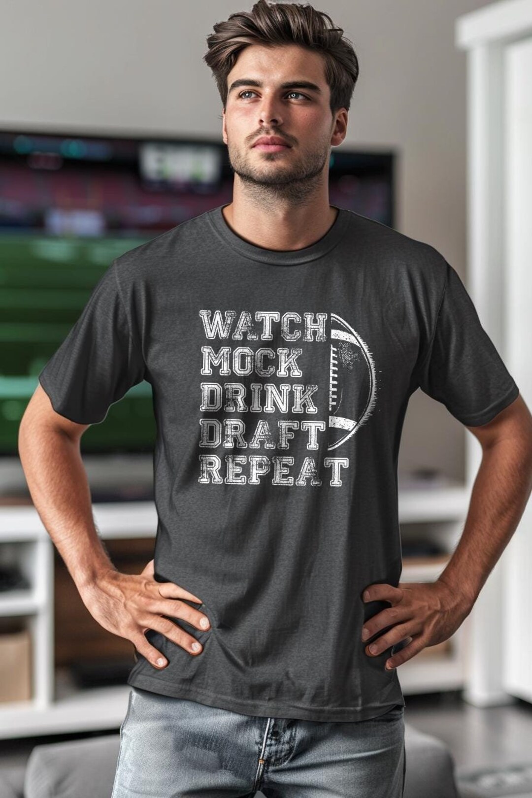 Watch, Mock, Drink, Draft, Repeat Funny T-shirt - Fantasy Football Fan ...