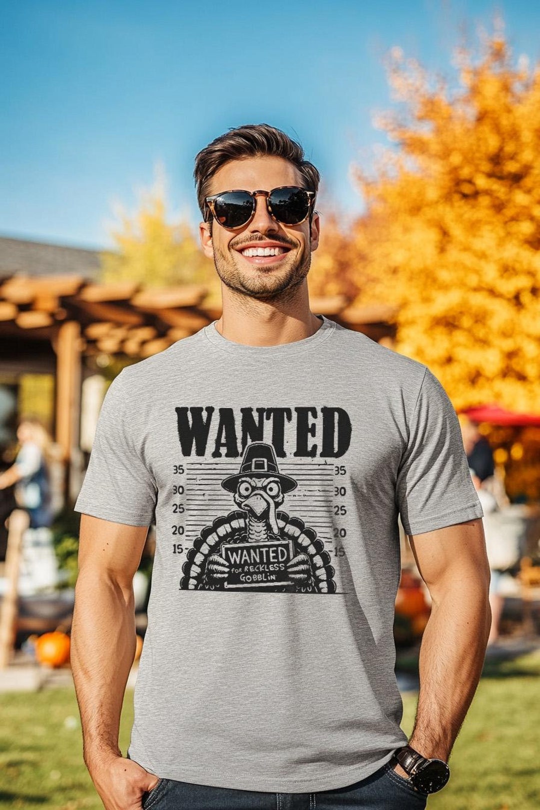 Wanted Turkey Thanksgiving Funny T-shirt - Funny Mugshot Tee - Reckless ...