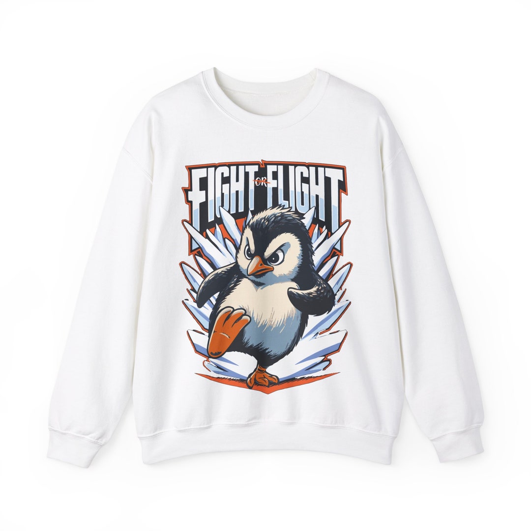 Fight or Flight Penguin - Funny Crewneck Sweatshirt - Funny Fighter Top ...
