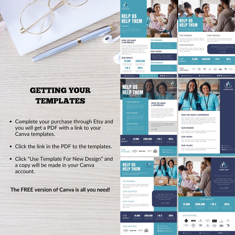 Nonprofit One Page Fact Sheet: Canva Template (letter-sized) - Etsy