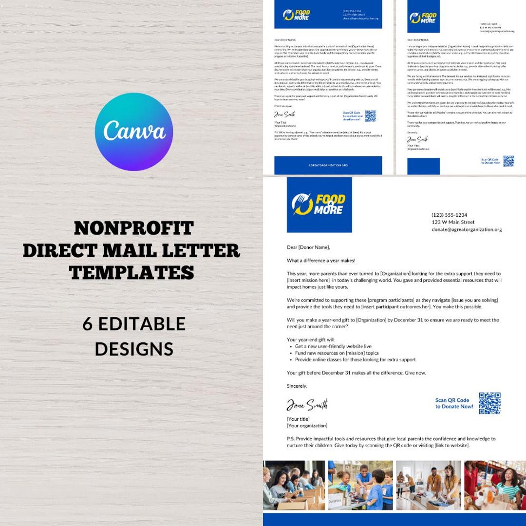 6 Nonprofit Direct Mail Letter Appeals Canva Template | Fundraising ...