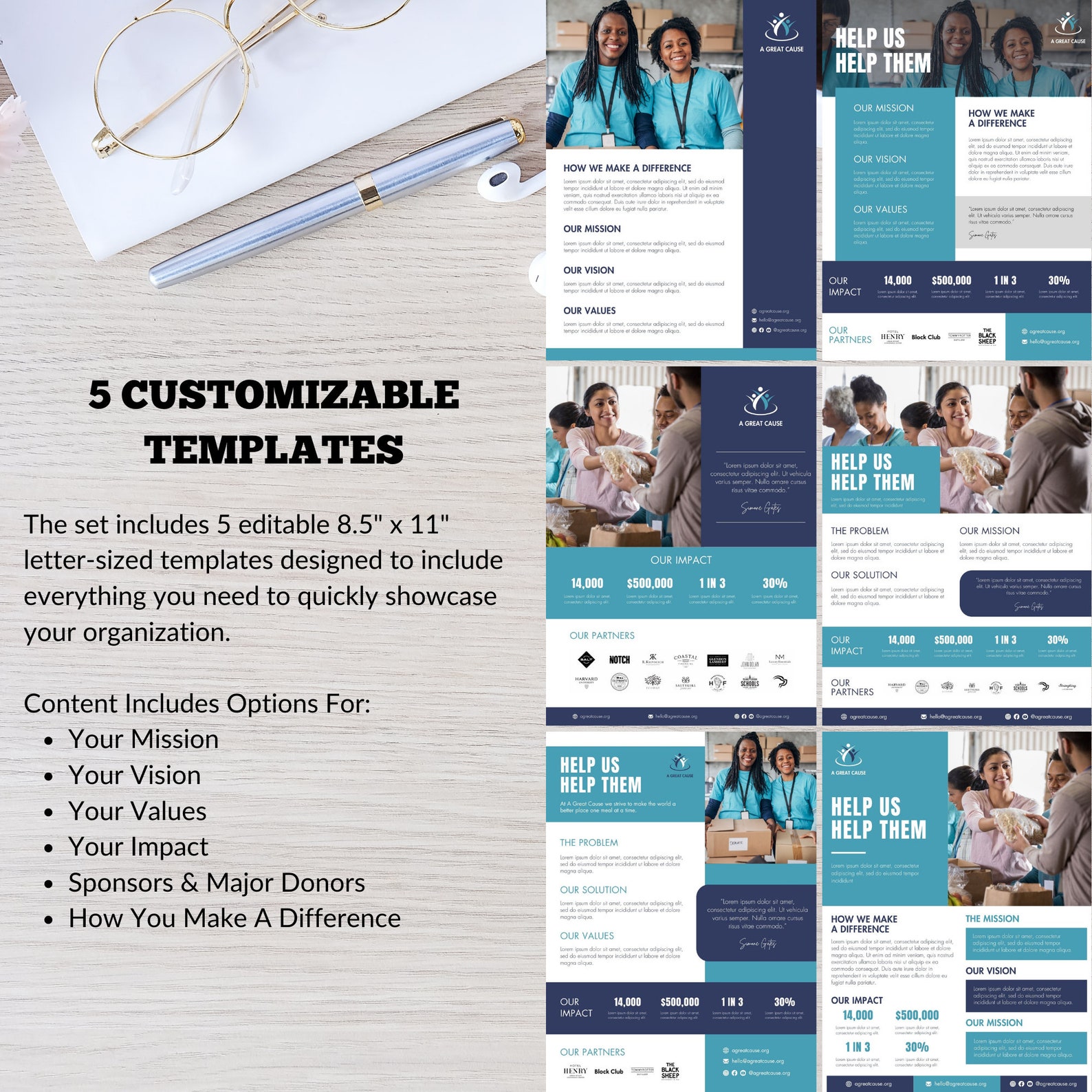 Nonprofit One Page Fact Sheet: Canva Template (letter-sized) - Etsy