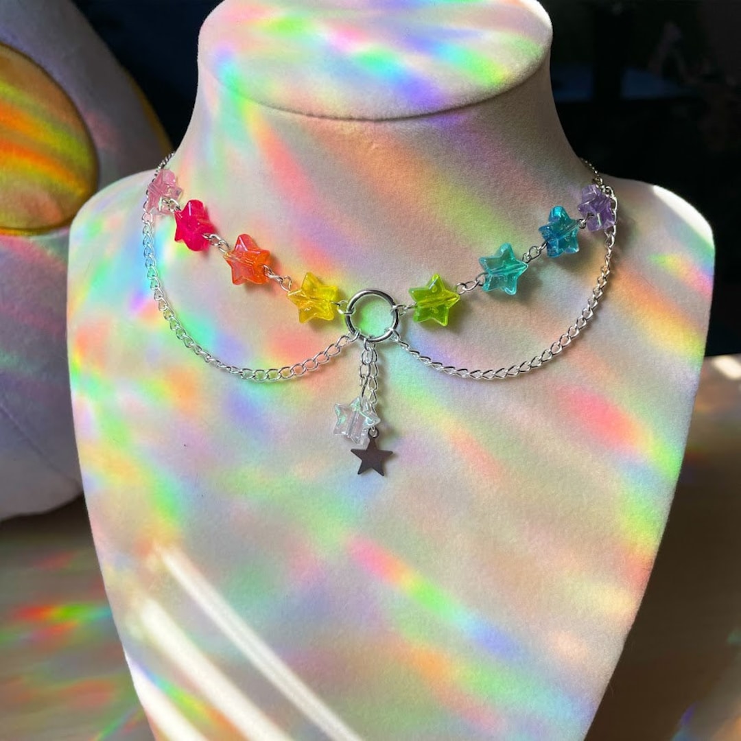 Rainbow Star Necklace, Rave Jewelry and Accessories - Etsy