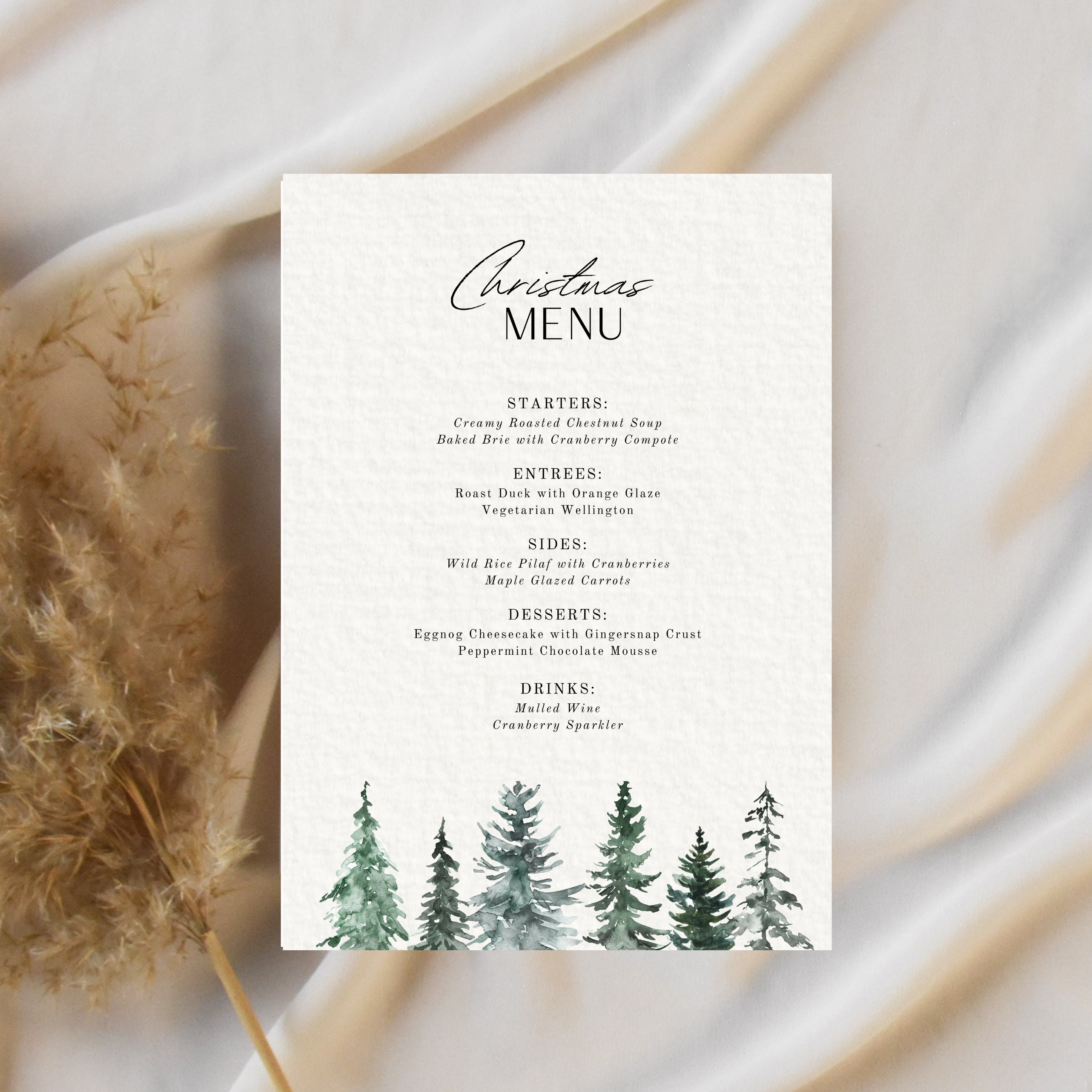 Christmas Menu Template Editable Holiday Dinner Card Canva - Etsy