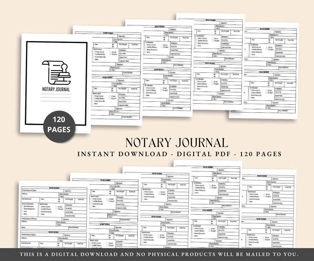 Printable Notary Journal, Notary Public Record Book to Log Notarial ...