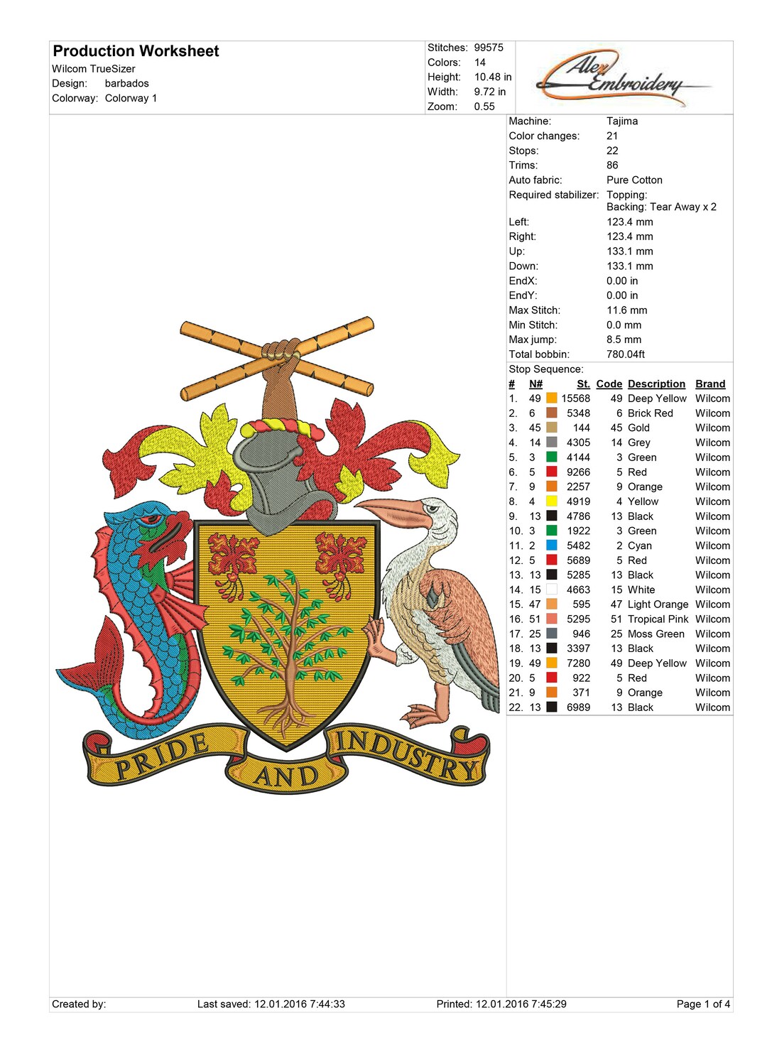 Barbados Code of Arms Machine Embroidery - Etsy