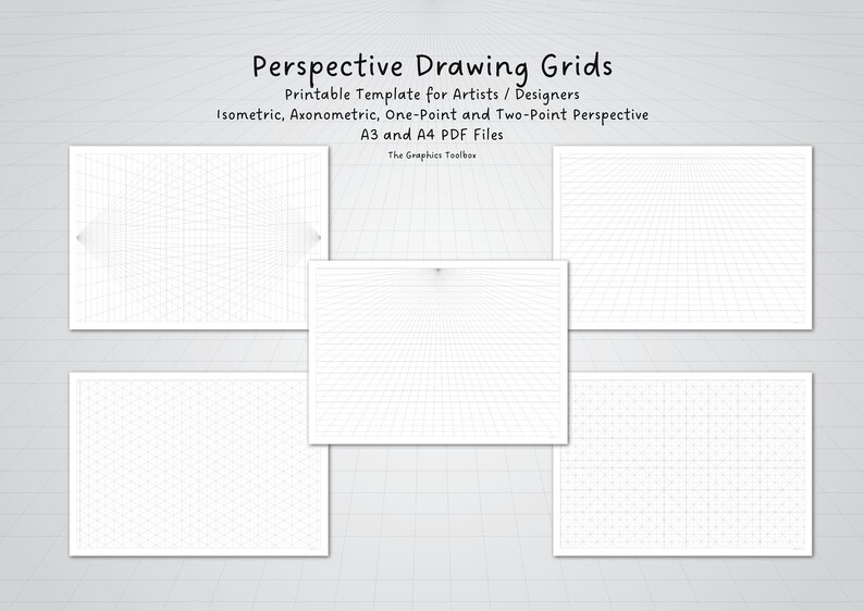 Perspective Drawing Grids Printable Template for Artists / Designers A3 ...