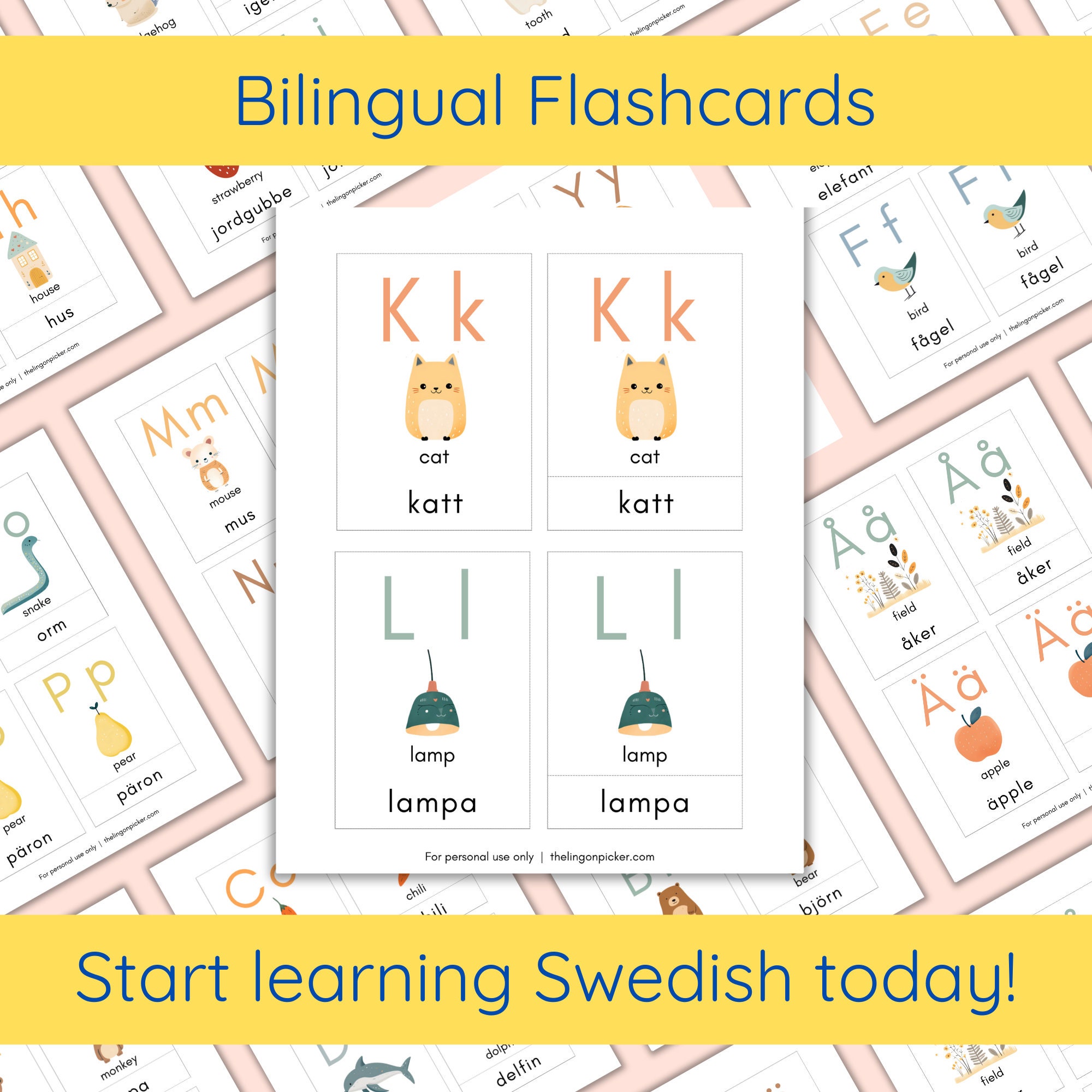 Swedish Alphabet Flashcards, Bilingual Flashcards in English and ...