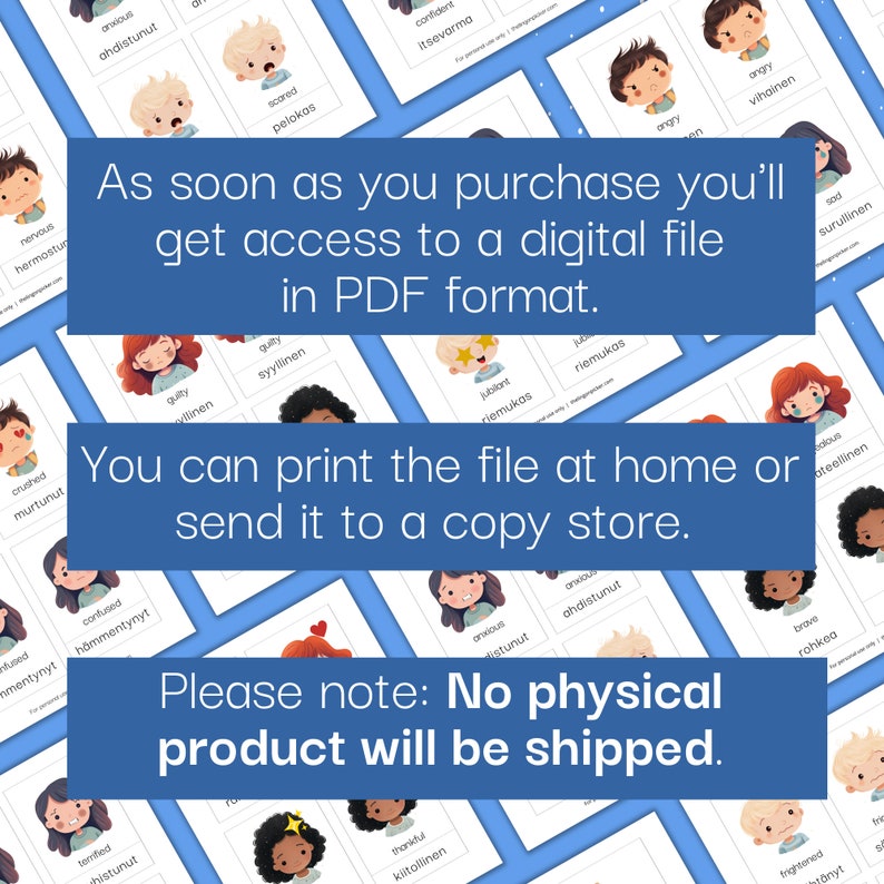 30 Tarjetas didácticas de emociones en inglés y finlandés, Tarjetas ...