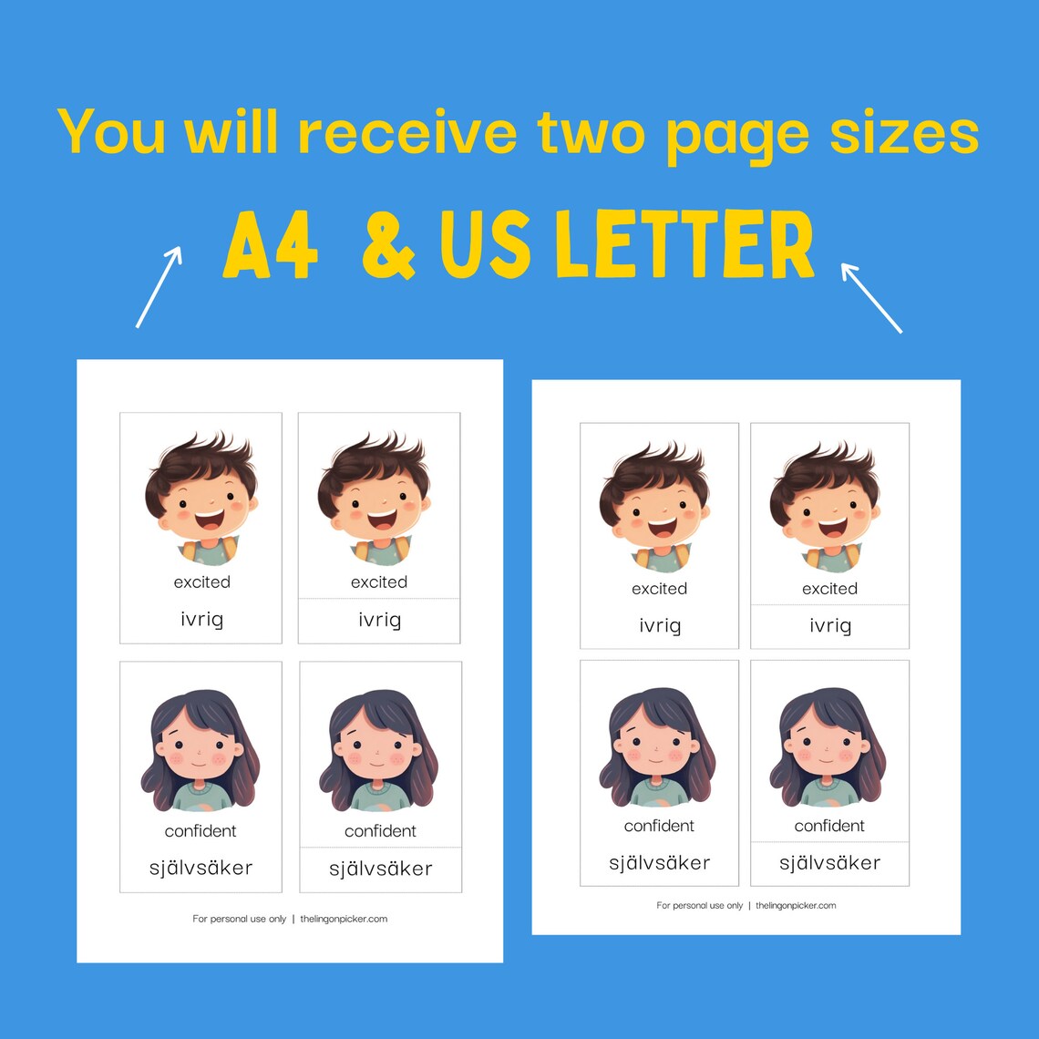 30 Emotions Flashcards in English and Swedish, Bilingual Flashcards ...