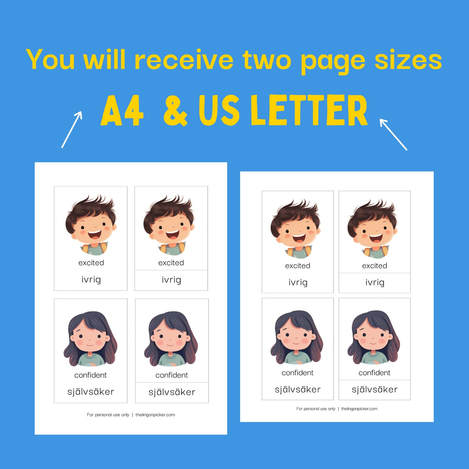 30 Emotions Flashcards in English and Swedish, Bilingual Flashcards ...