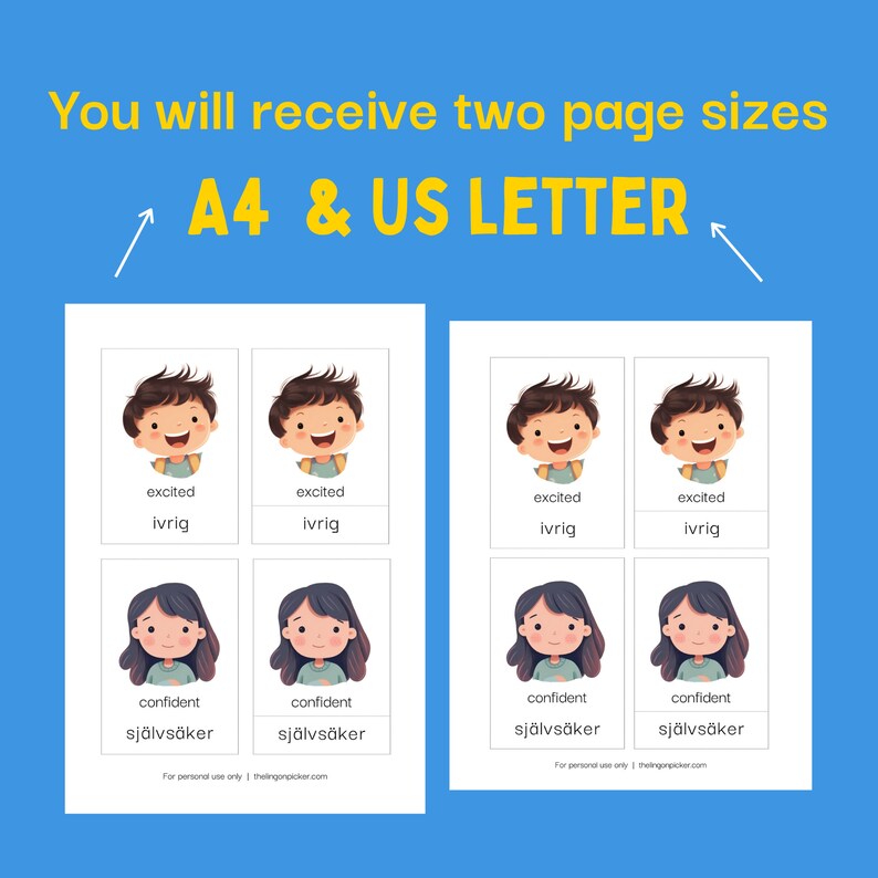 30 Emotions Flashcards in English and Swedish, Bilingual Flashcards ...