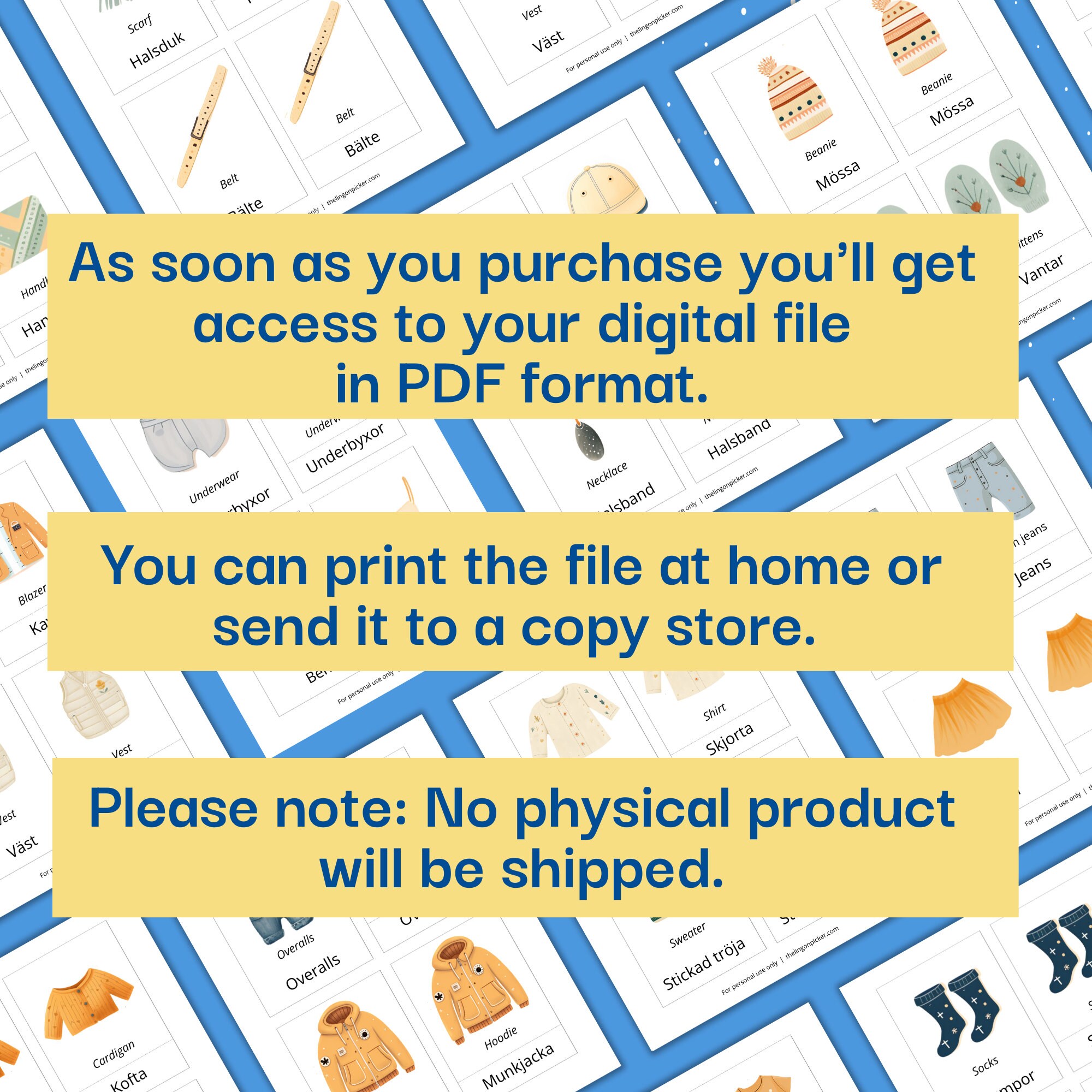 30 Clothes and Accessories Flashcards in English and Swedish, Bilingual ...