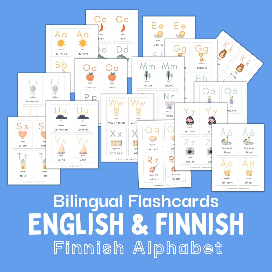 Finnish Alphabet Flashcards, Bilingual Flashcards in English and ...