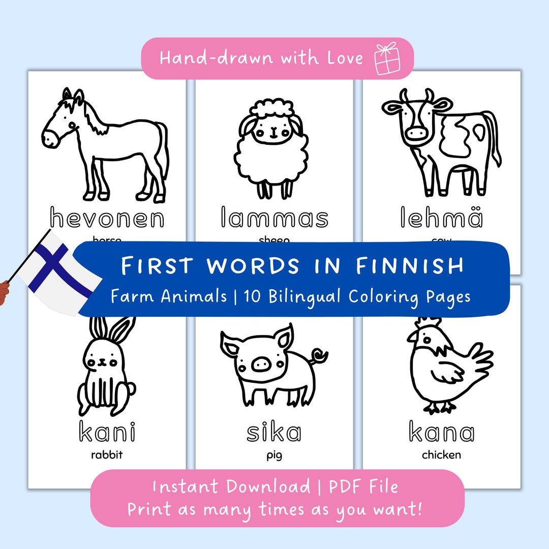 Farm Animals in Finnish 10 Coloring Pages Pdf Learn Finnish Language ...