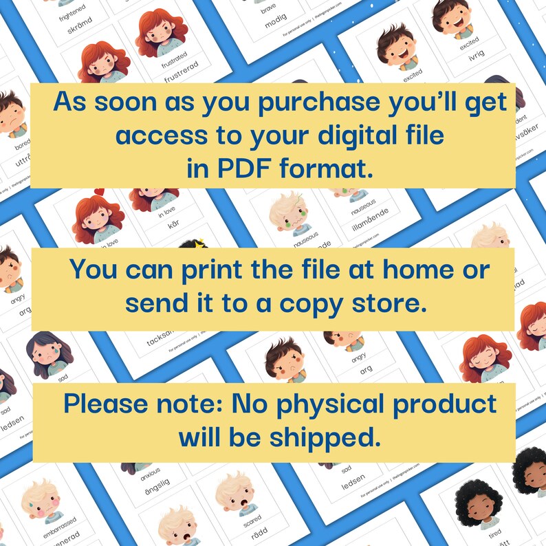 30 Emotions Flashcards in English and Swedish, Bilingual Flashcards ...