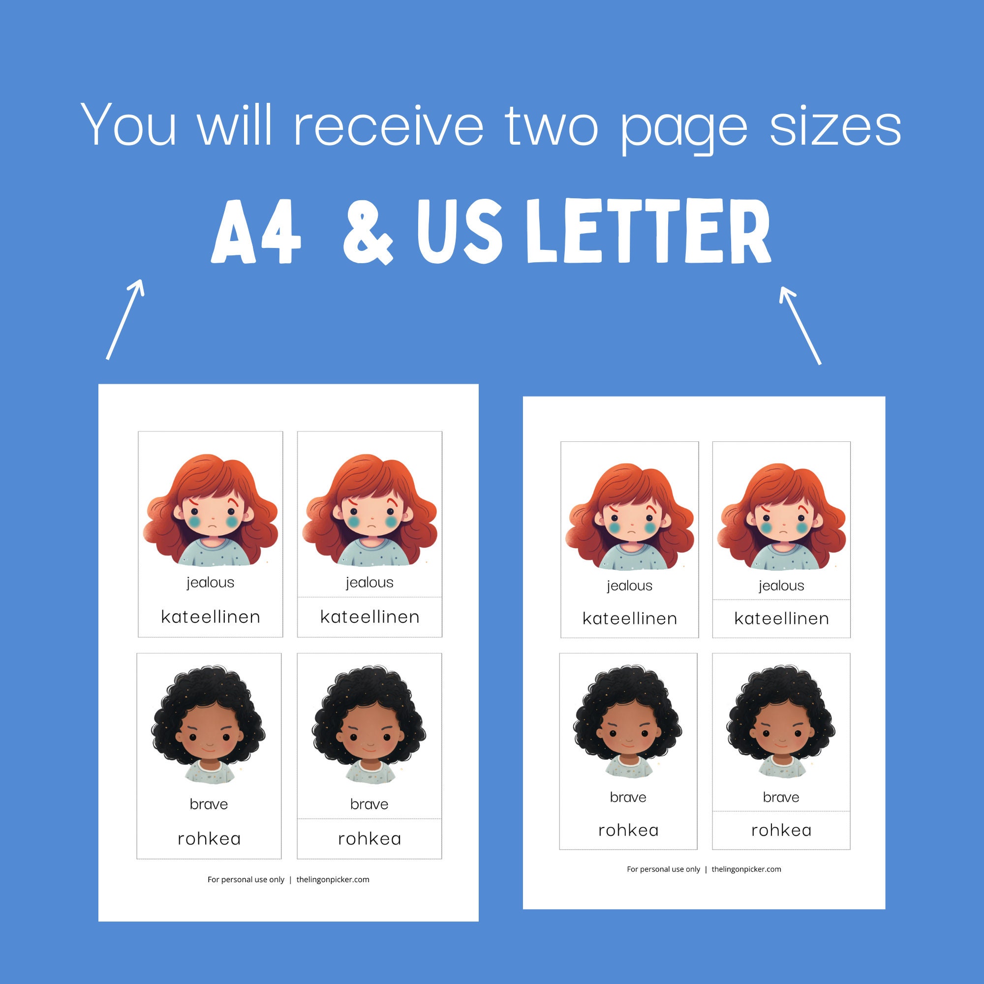 30 Emotions Flashcards in English and Finnish, Bilingual Flashcards for ...