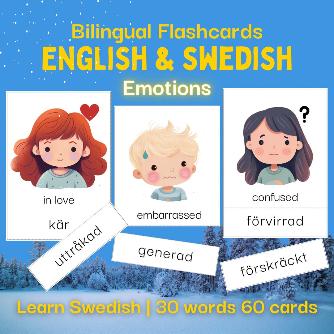 30 Emotions Flashcards in English and Swedish, Bilingual Flashcards ...