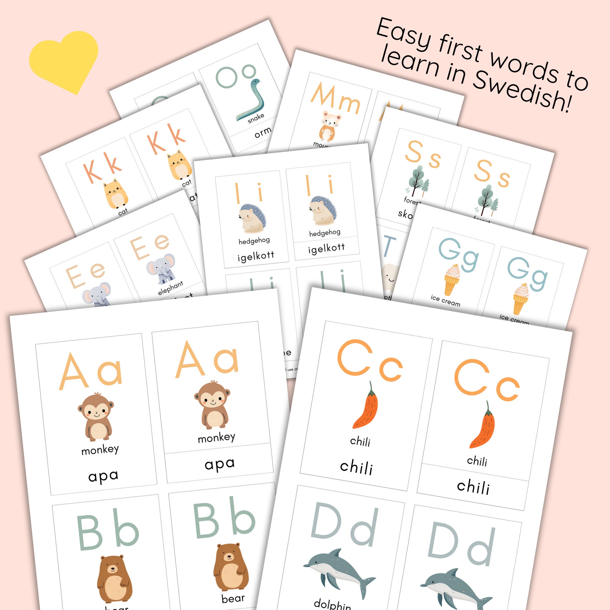 Swedish Alphabet Flashcards, Bilingual Flashcards in English and ...