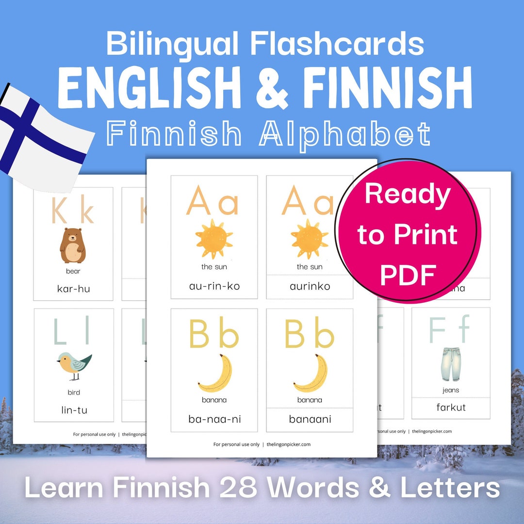 Finnish Alphabet Flashcards, Bilingual Flashcards in English and ...