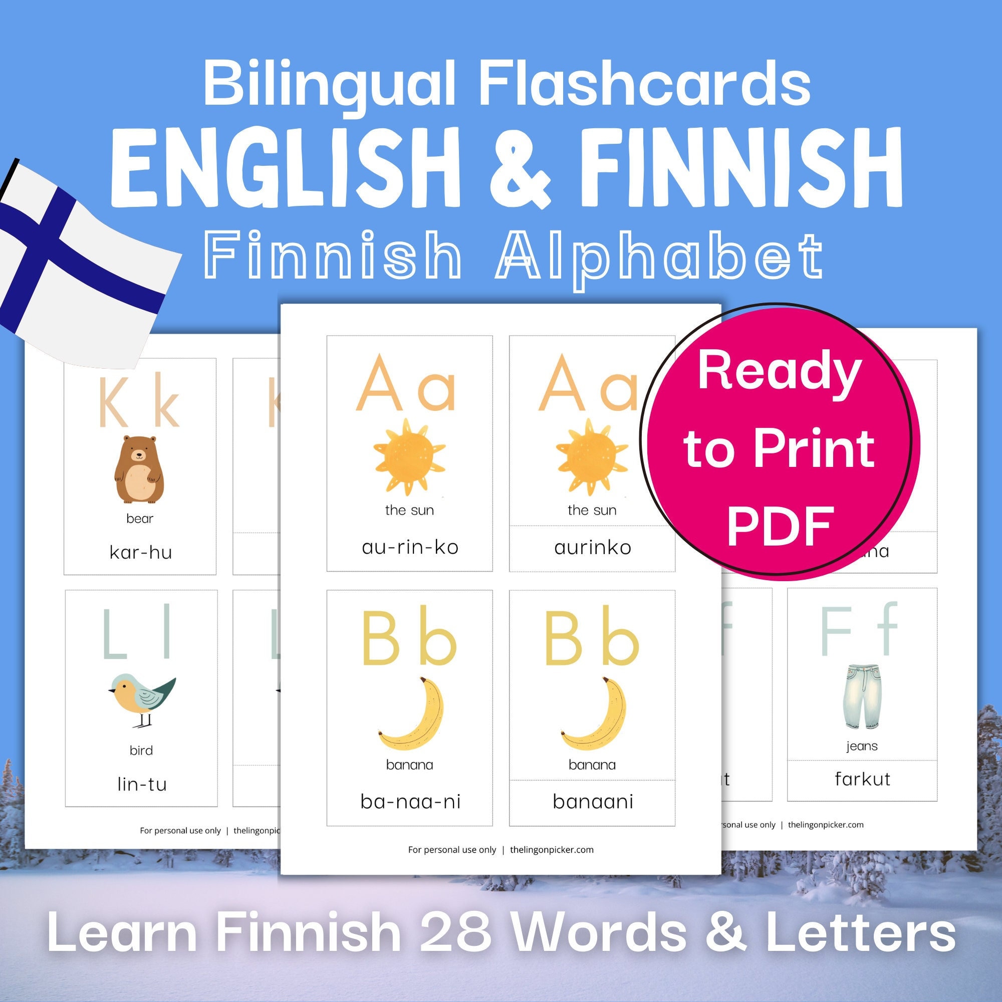 Finnish Alphabet Flashcards, Bilingual Flashcards in English and ...