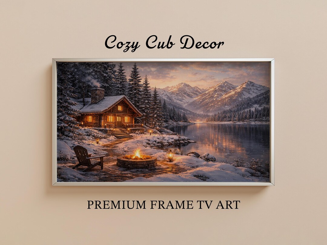 Winter Cabin Lake Scene, Cozy Frame TV Art (digital Download) - Etsy
