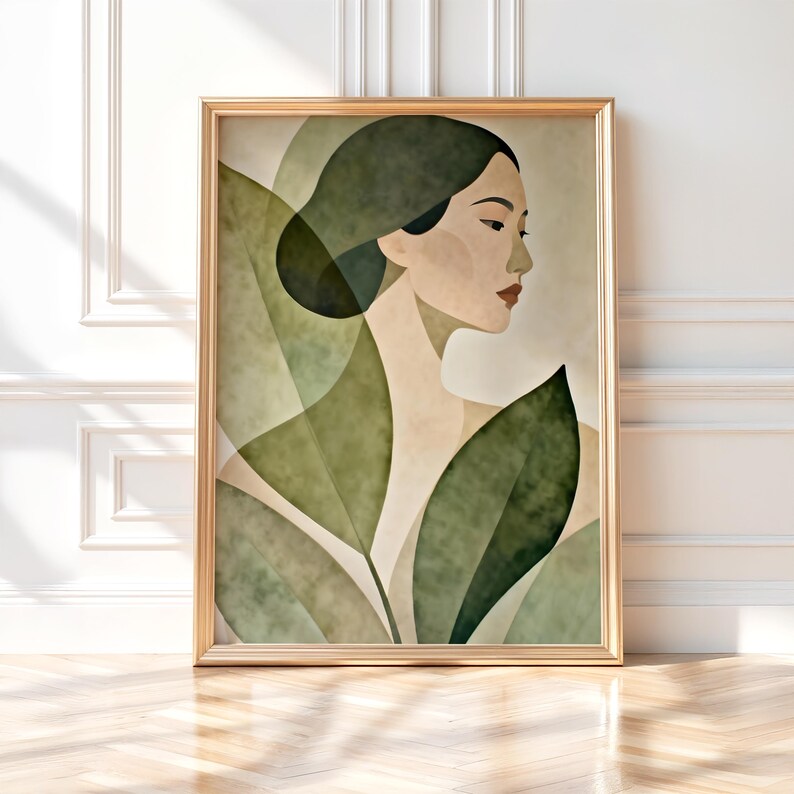 Botanical Woman Portrait Wall Art Modern Living Room Decor Bedroom Wall ...