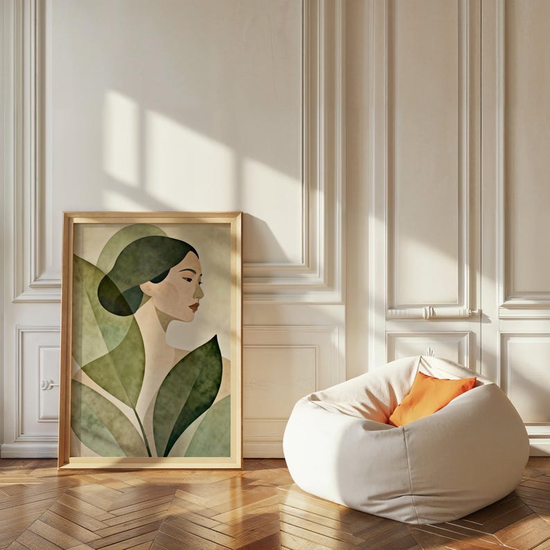 Botanical Woman Portrait Wall Art Modern Living Room Decor Bedroom Wall ...