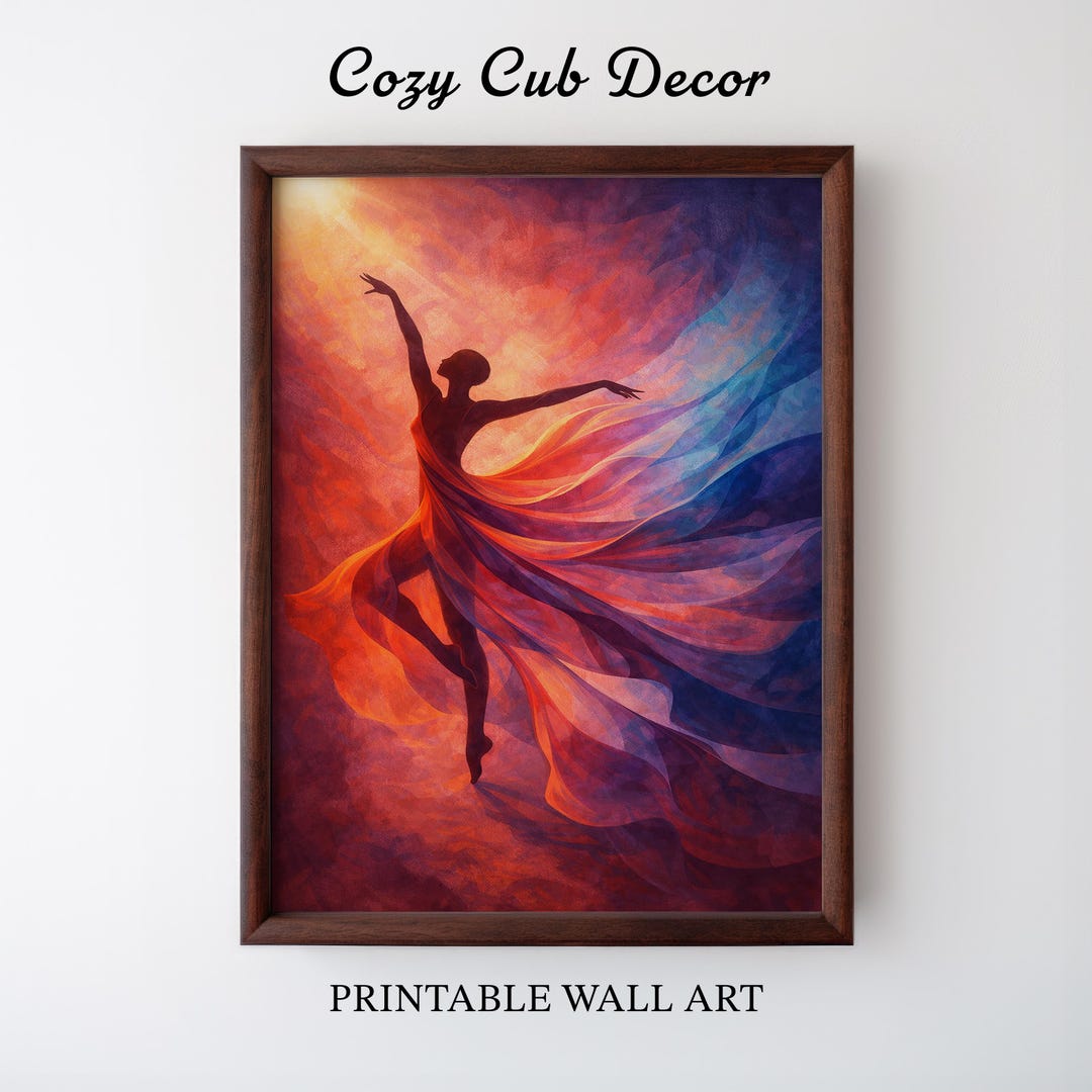 Colorful Abstract Dancer Printable Wall Art, Flowing Modern Ballet ...