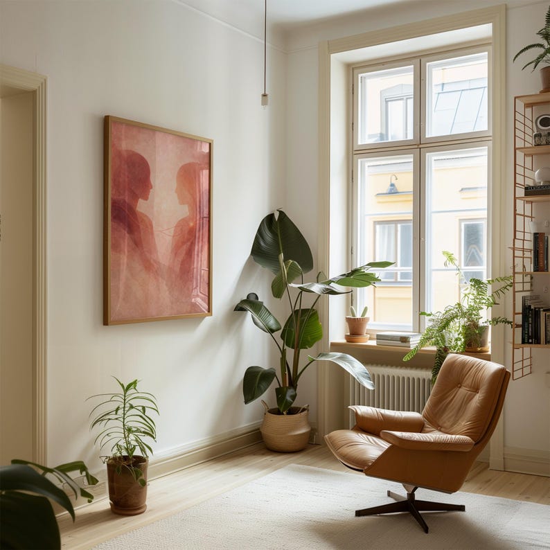 Soul Connection Red Thread Art, Minimalist Couple Silhouette Print ...