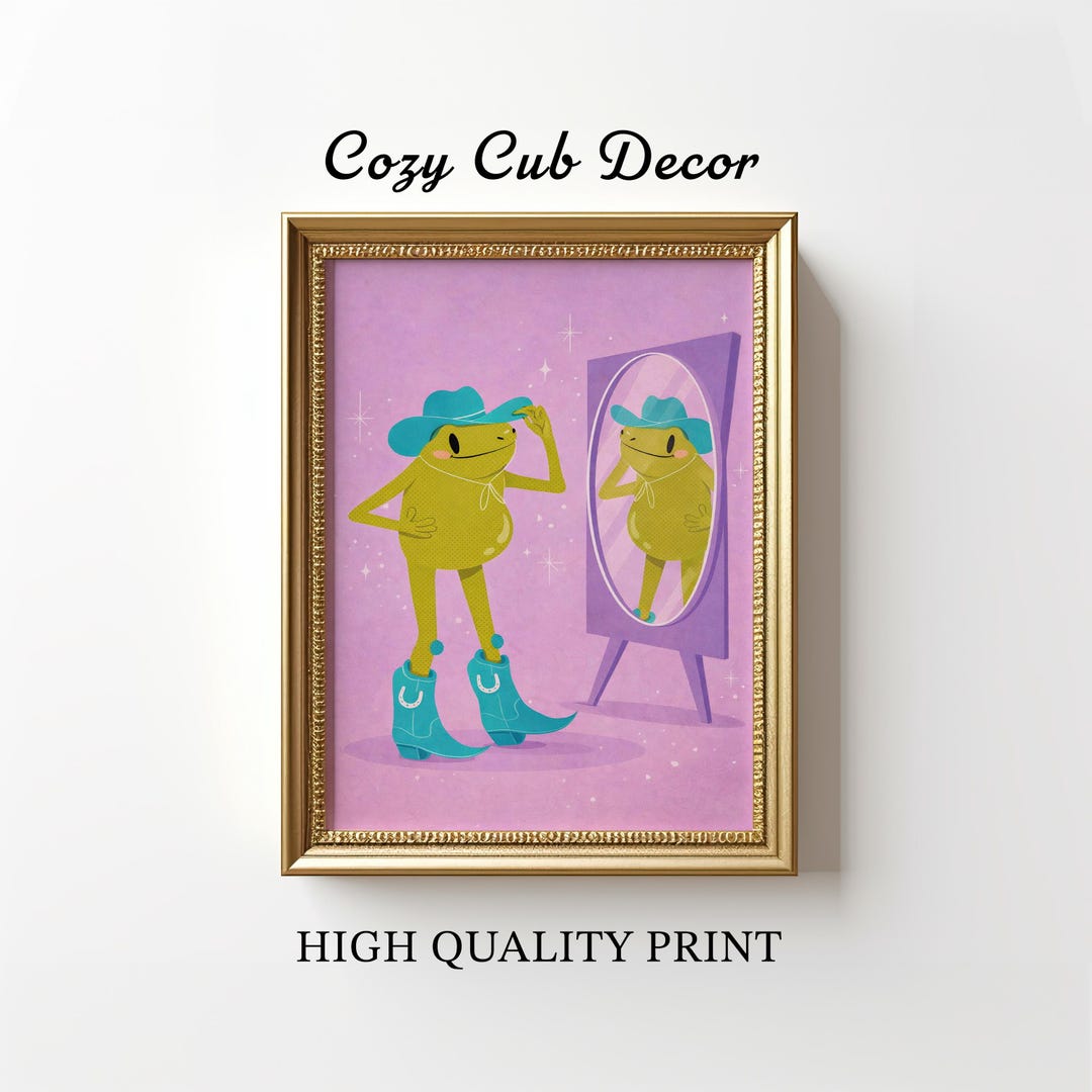 Frog Cowboy Art Print, Whimsical Western Nursery Decor (digital ...