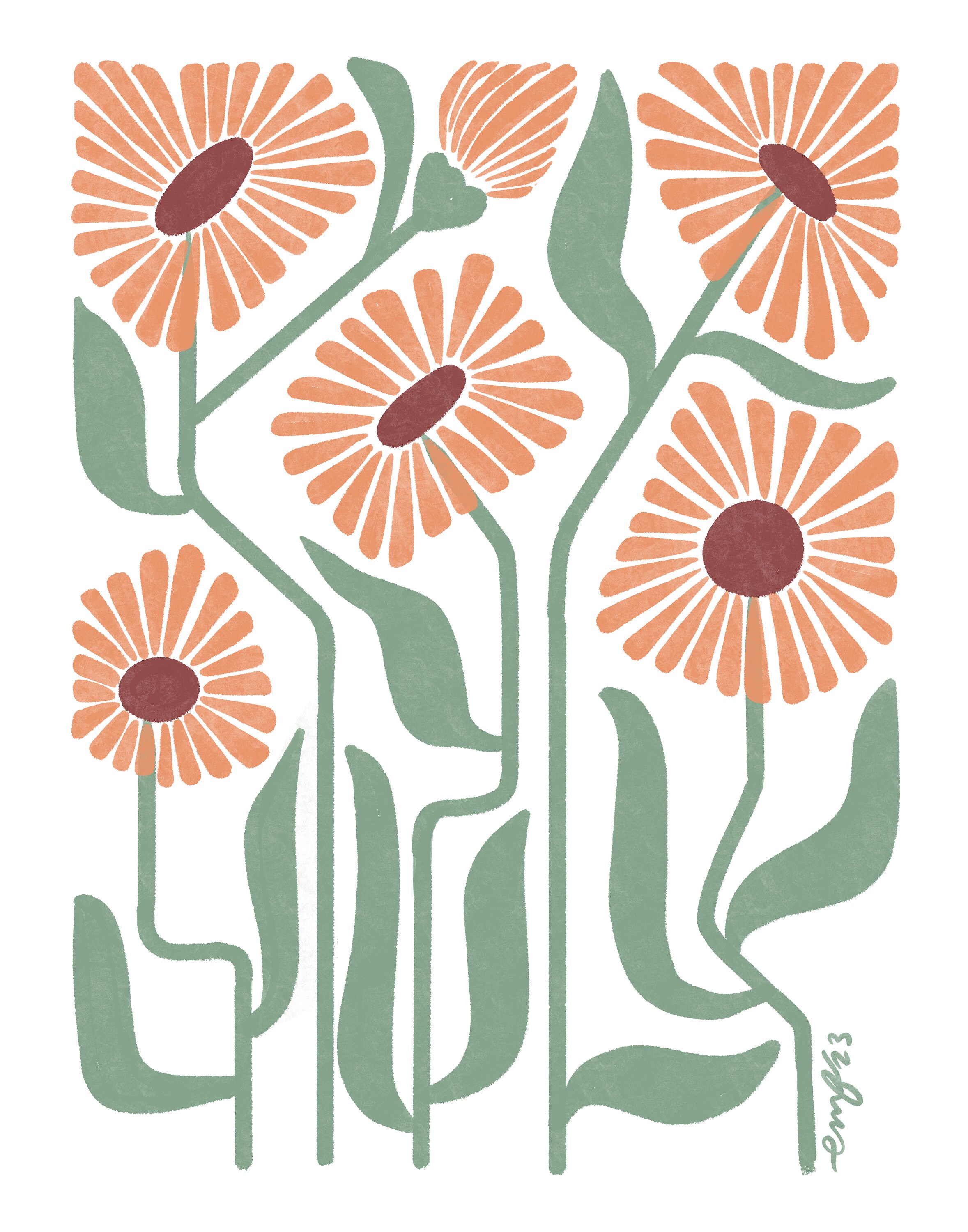 6 Retro Floral Digital Prints - Digital Download for Gallery Wall - Etsy