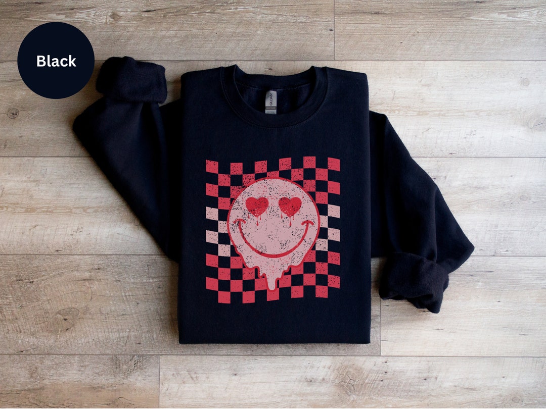 Smiley Face Sweatshirt, Valentine's Day Smiley Face Sweater, Retro ...
