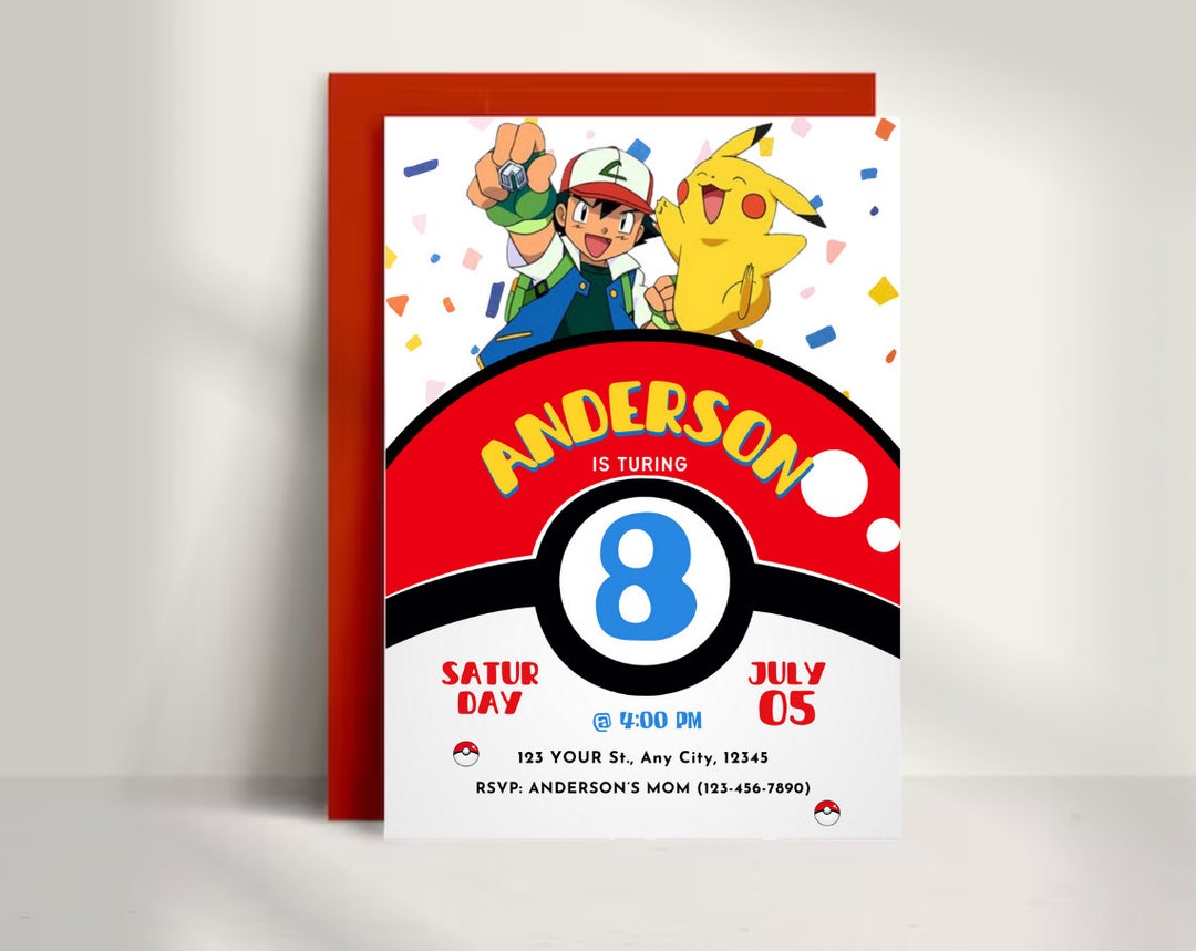 Pikachu Birthday Invitation // Pokemon Party Invite // Kids - Etsy