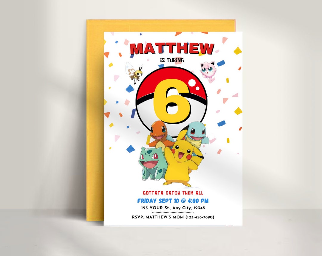 Editable Pokemon Birthday Invitation // Pikachu Party Invite - Etsy