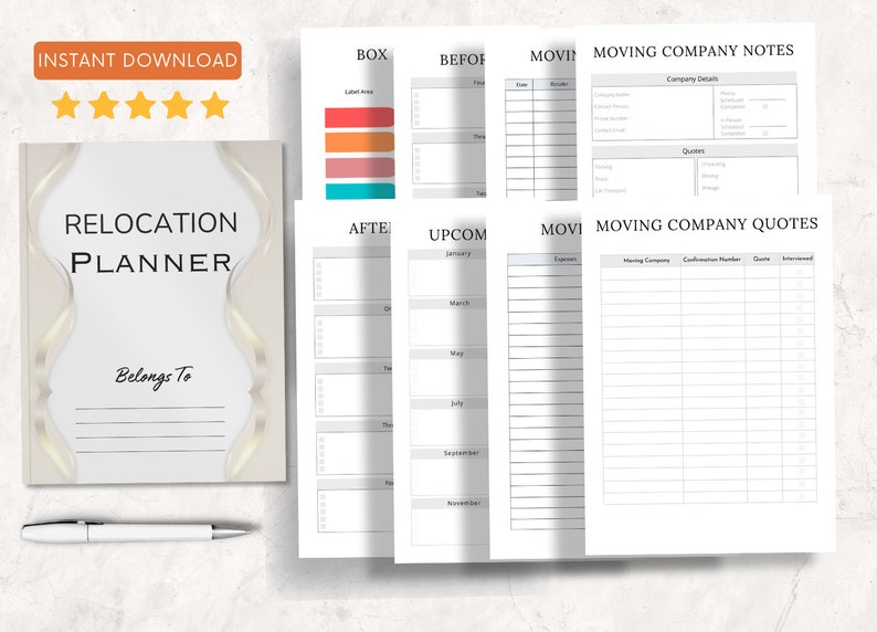 Relocation Planner, Printable Moving Planner, Moving Organizer, Moving ...