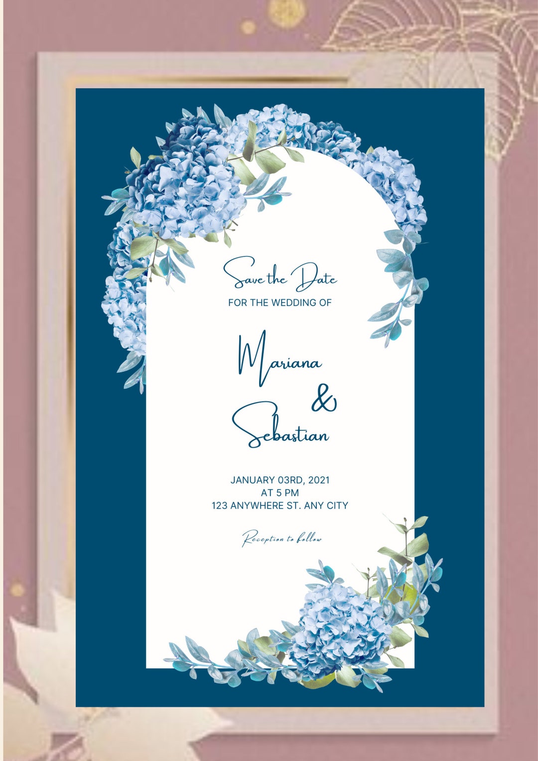 Blue Simple Elegant Wedding Invitation - Etsy