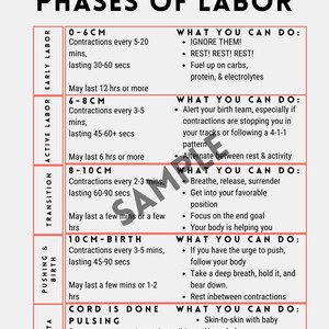 Phases of Labor Birth Handout Midwife Doula Contractions First-time Mom ...