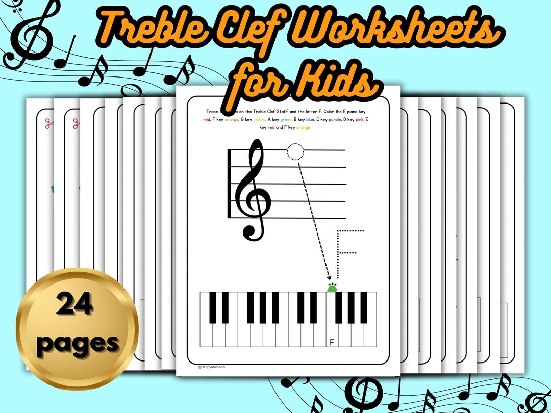 Learn to Read Treble Clef Worksheets for Kids, Piano Lessons, Music ...