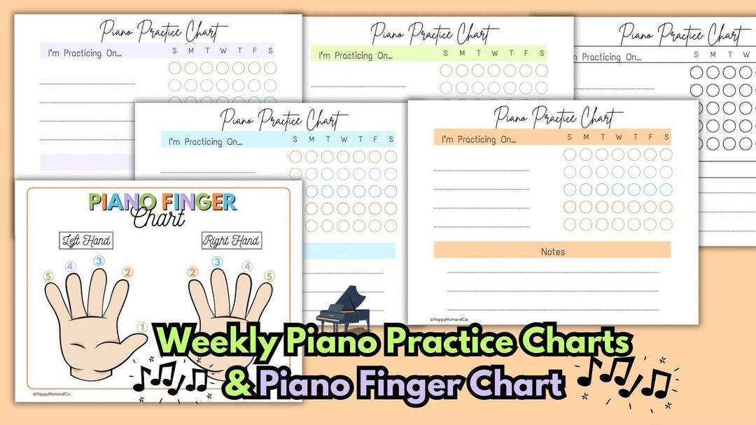 Weekly Piano Practice Charts & Piano Finger Chart, Piano Practice Log ...