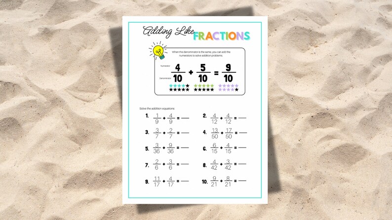 No Prep Summer Fractions Math Review Worksheets for 2nd and 3rd Graders ...