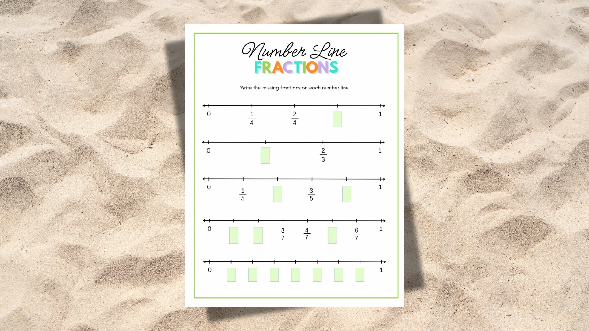 No Prep Summer Fractions Math Review Worksheets for 2nd and 3rd Graders ...