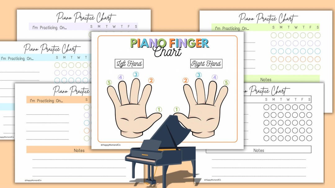 Piano Finger Chart for Beginner Piano Lessons and Piano Practice Chart ...