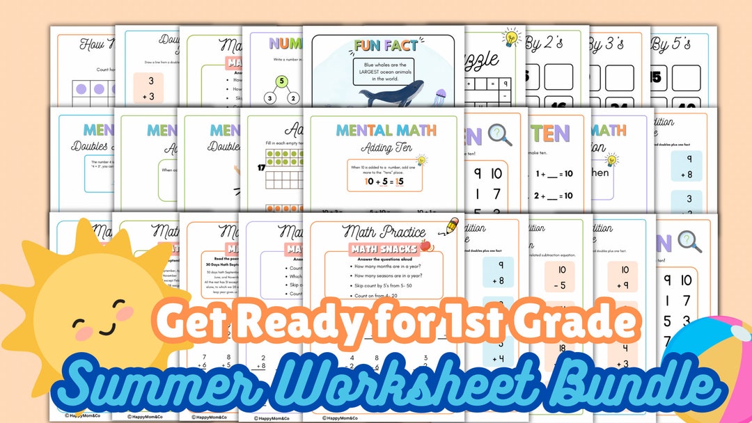 1st Grade Summer Math Worksheets: Addition, Subtraction (digital ...