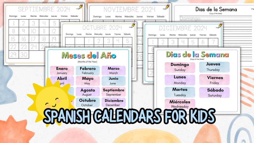 No-prep Spanish Calendars for Kids, Printable Spanish Days of the Weeks ...