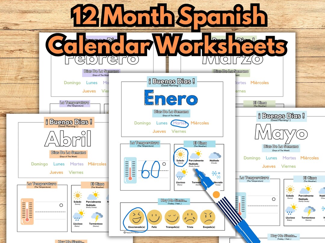 Spanish Circle Time Worksheets Days, Months, Weather, & Emotions ...