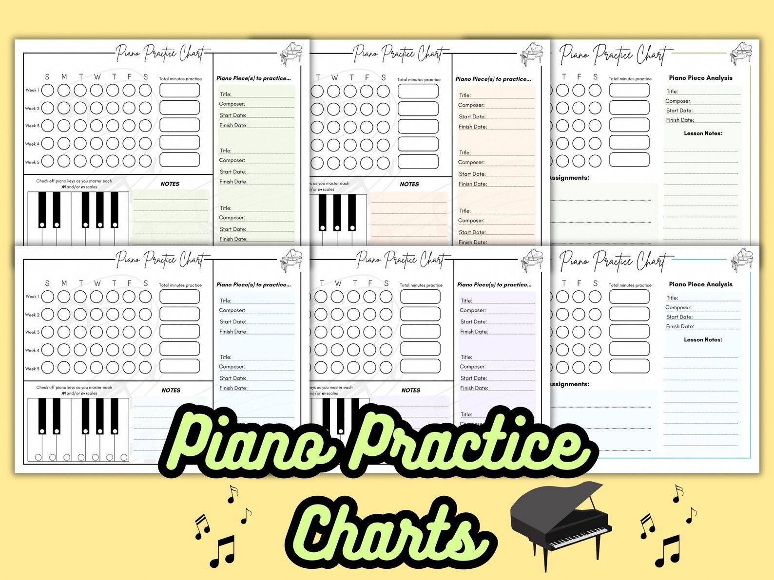 Piano Practice Chart, Scale Tracker, Piano Lesson Tracker, Piano ...
