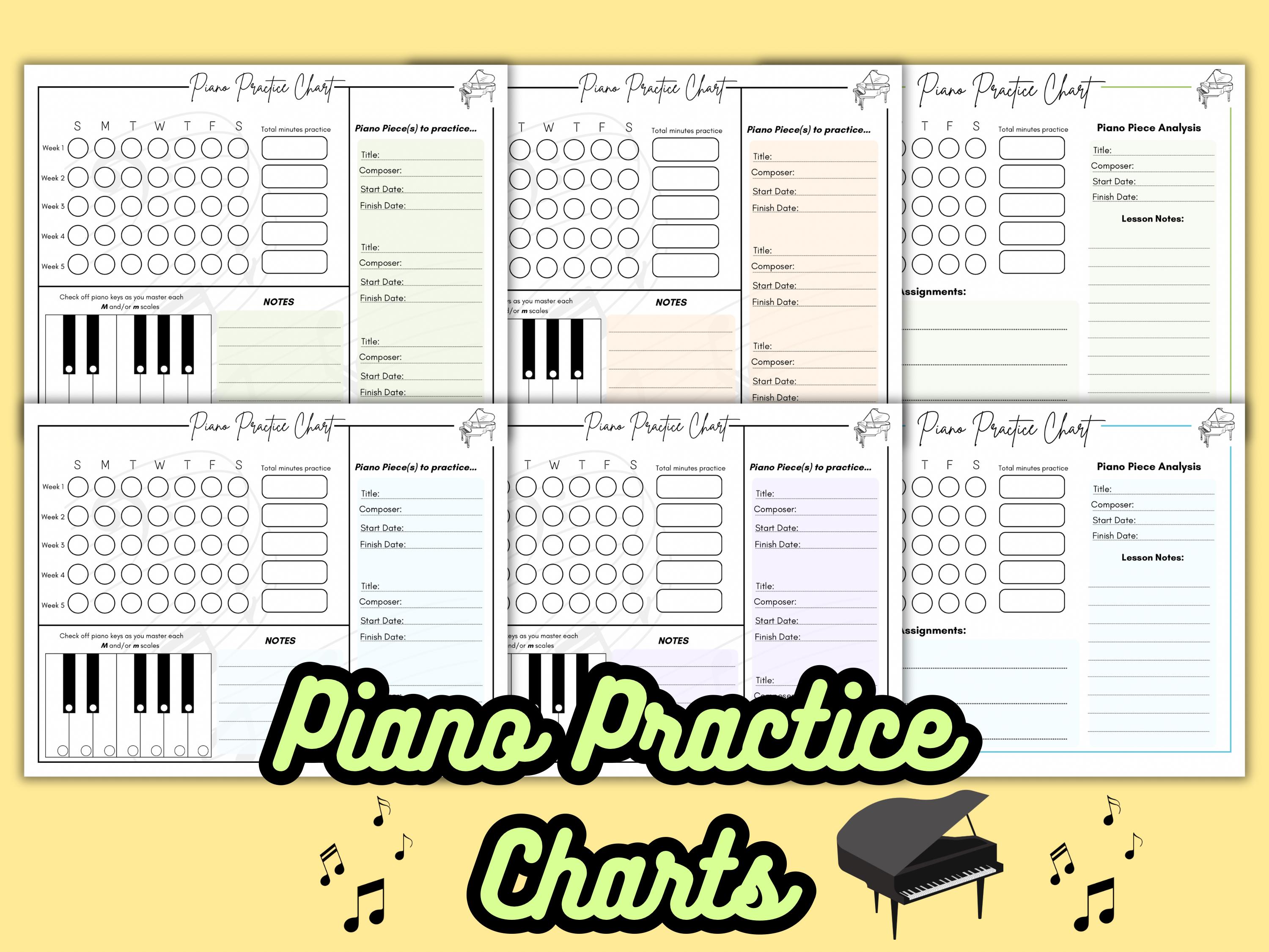 Piano Practice Chart, Scale Tracker, Piano Lesson Tracker, Piano ...